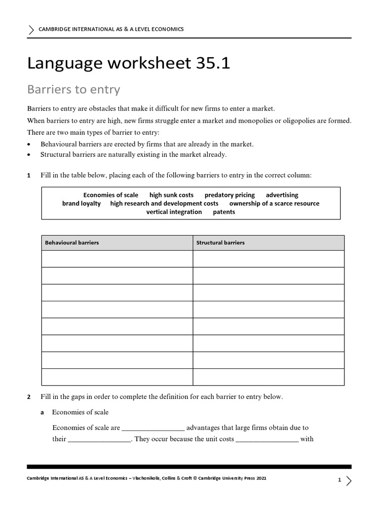 ASAL Economics Lang Worksheet 35.1 | PDF | Economics | Market (Economics)