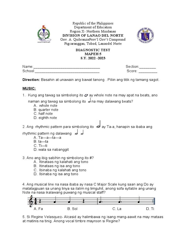 Grade 5 Diagnostic Test Final | PDF