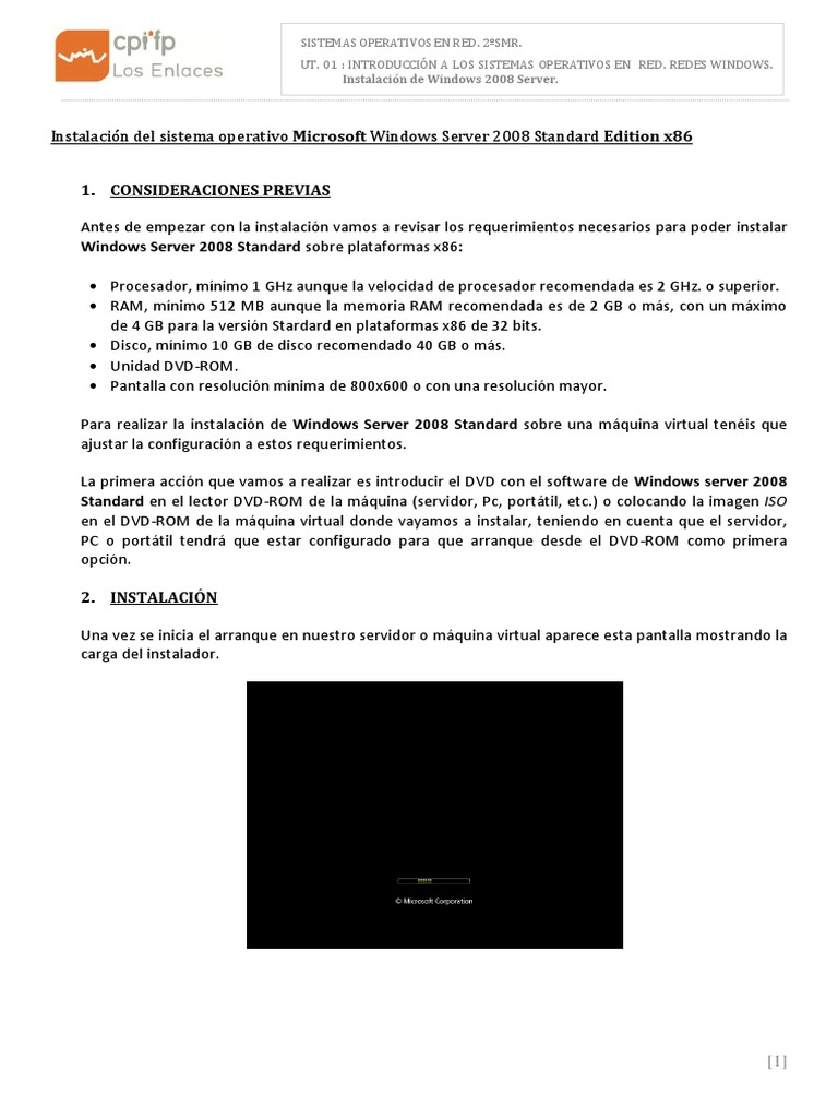 Instalación Del Sistema Operativo Microsoft Windows Server 2008