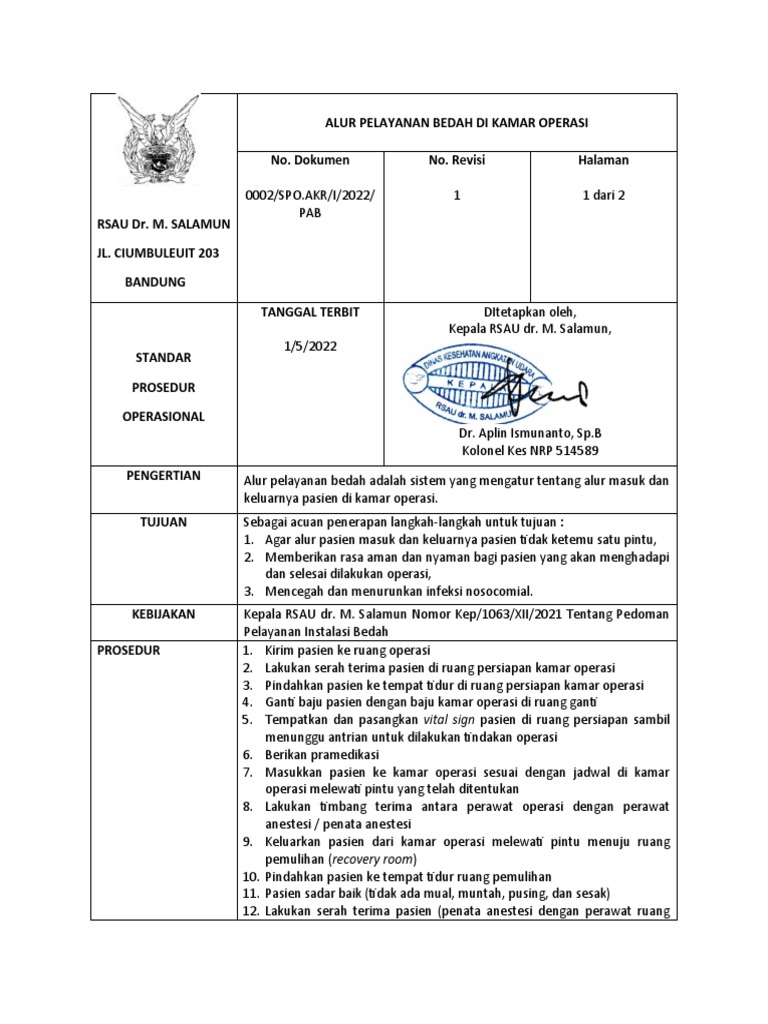 Alur Pelayanan Bedah Di Kamar Operasi Pdf