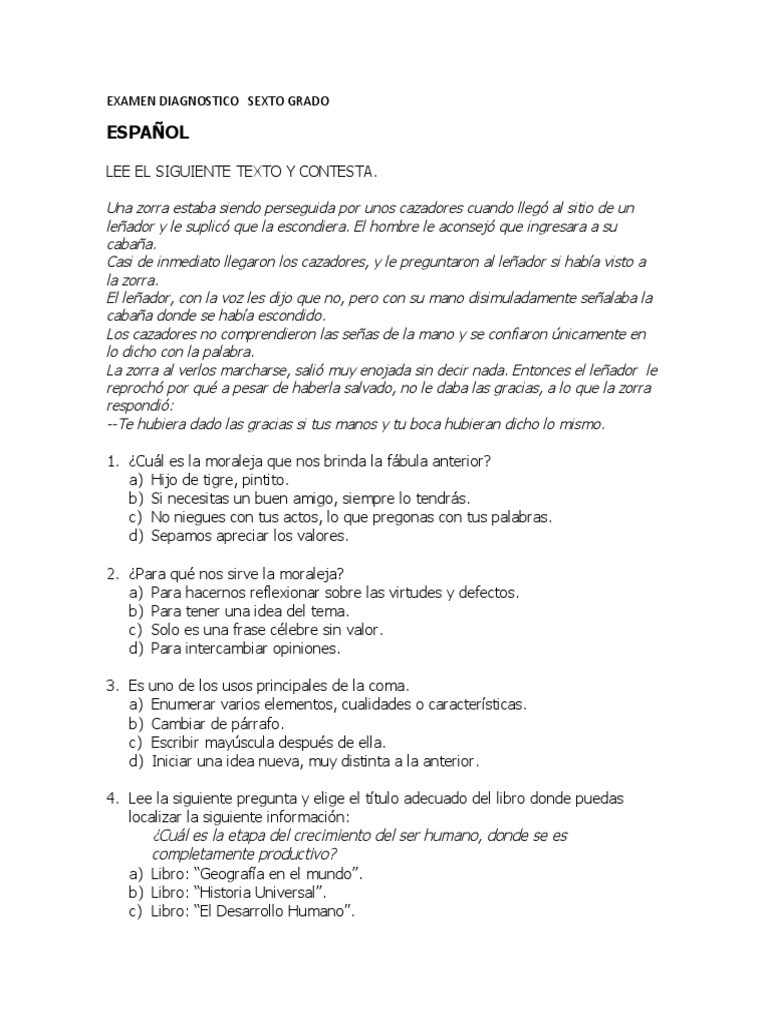 Examen Diagnostico Sexto Grado Pdf Dom México 0642