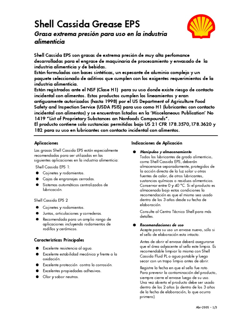 Cassida Grease EPS | PDF | Alimentos | Rodamiento (Mecánico)