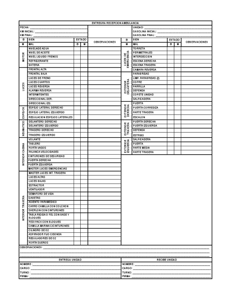 Check List Ambulancia | PDF | Tecnologías automotrices | Vehículos con tracción delantera