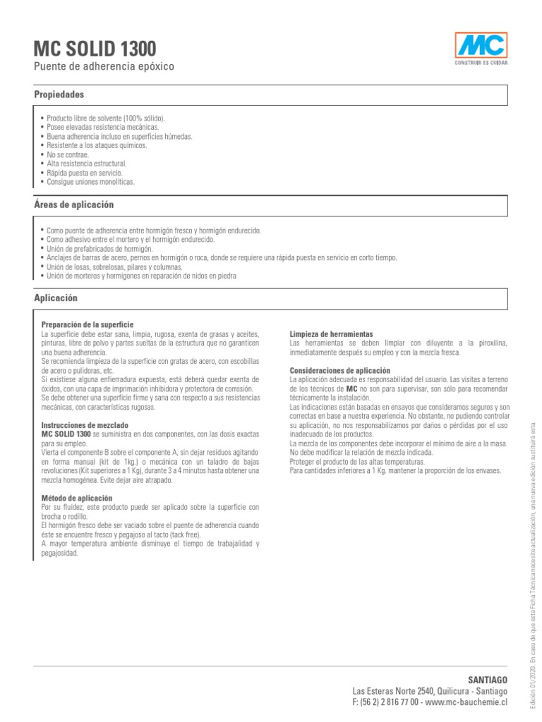 Guía de Aplicación MC SOLID 1300 | PDF | Hormigón | Acero