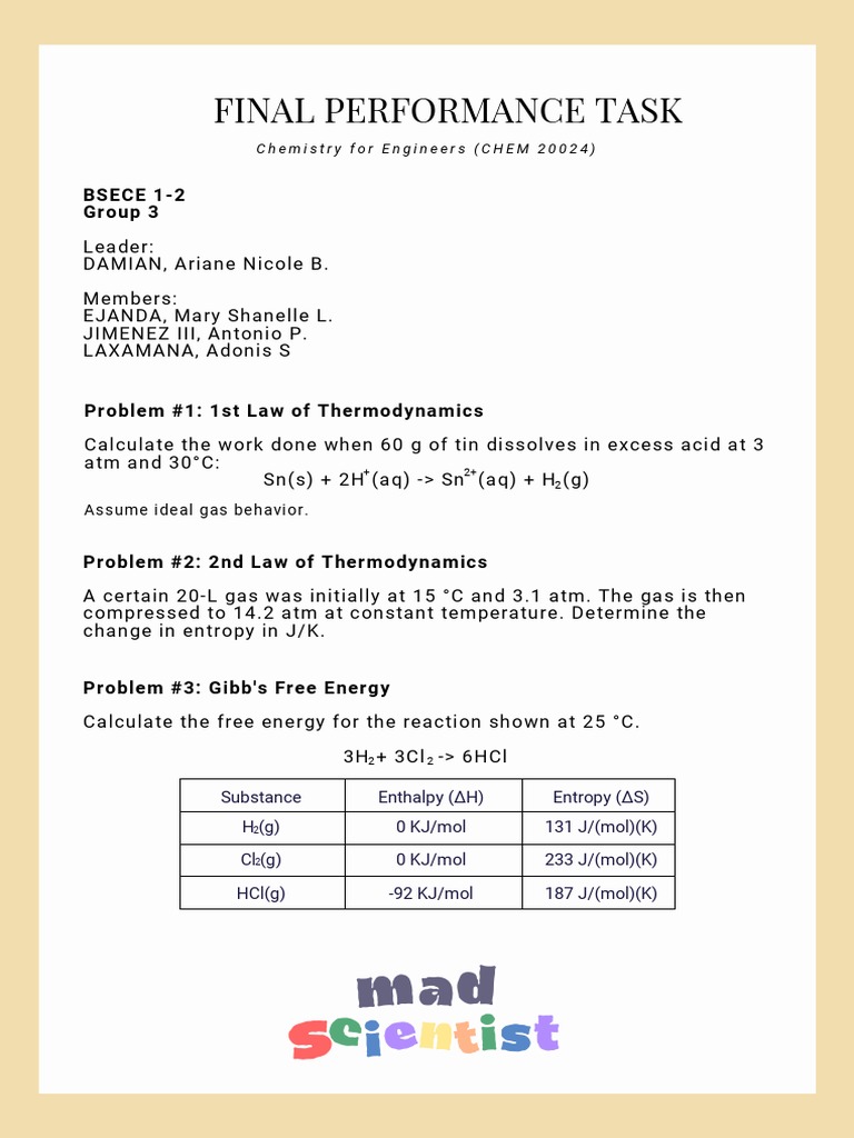Thermodynamics Performance Task Solutions | PDF