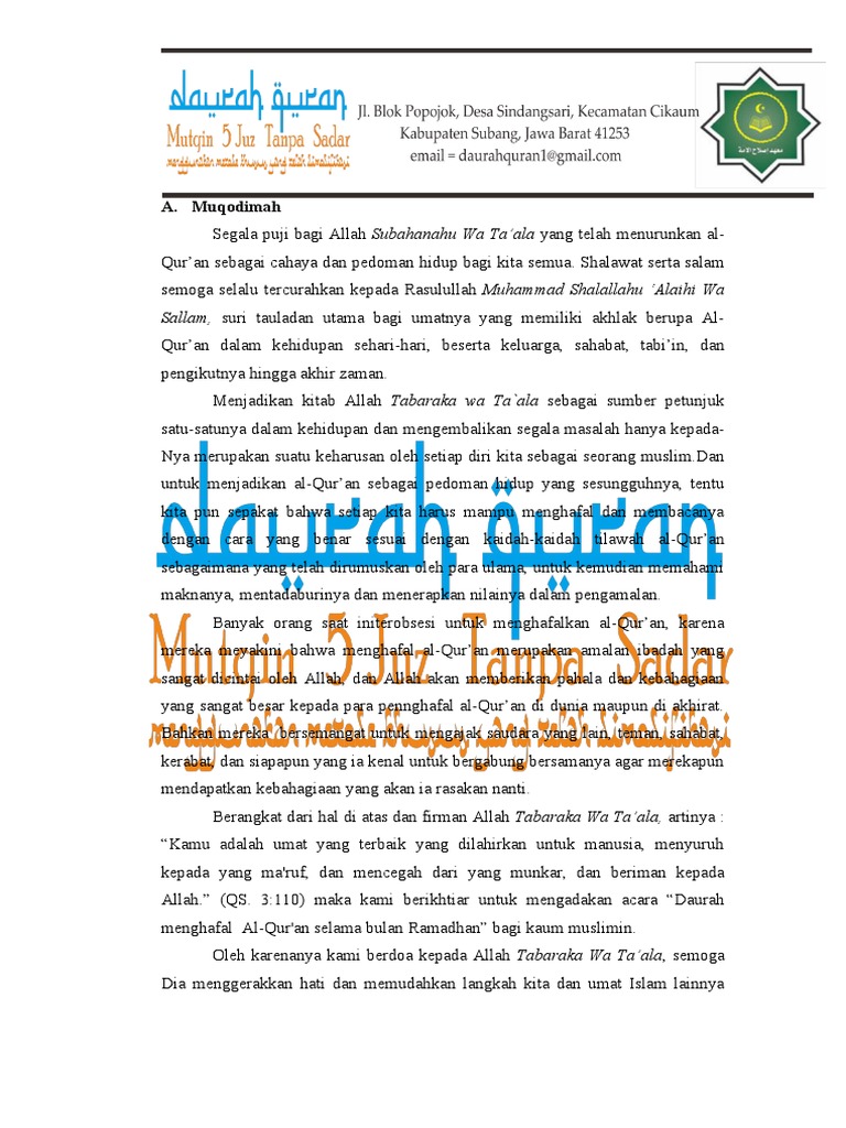 Proposal Pengajuan Dana Dauroh Quran | PDF