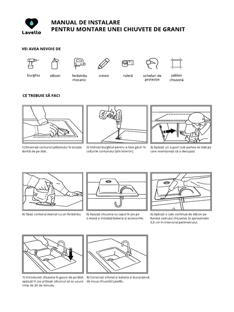 Manual de Instalare Pentru Montare Unei Chiuvete de Granit | PDF