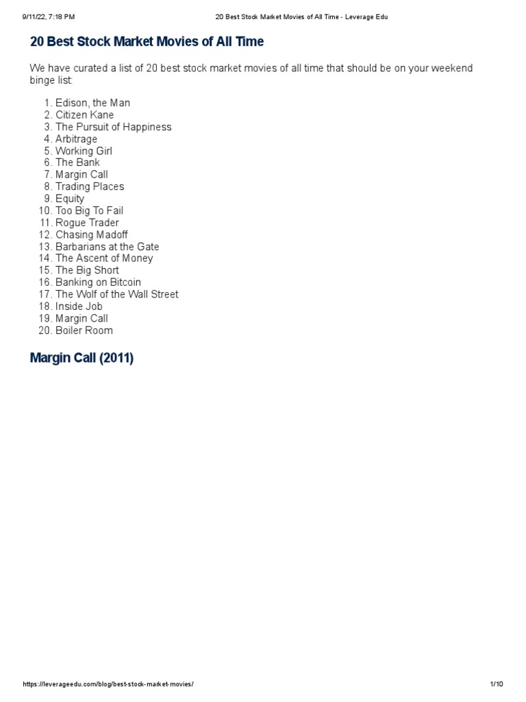 Top 20 Stock Market Movies to Watch | PDF | Stock Market | Stocks