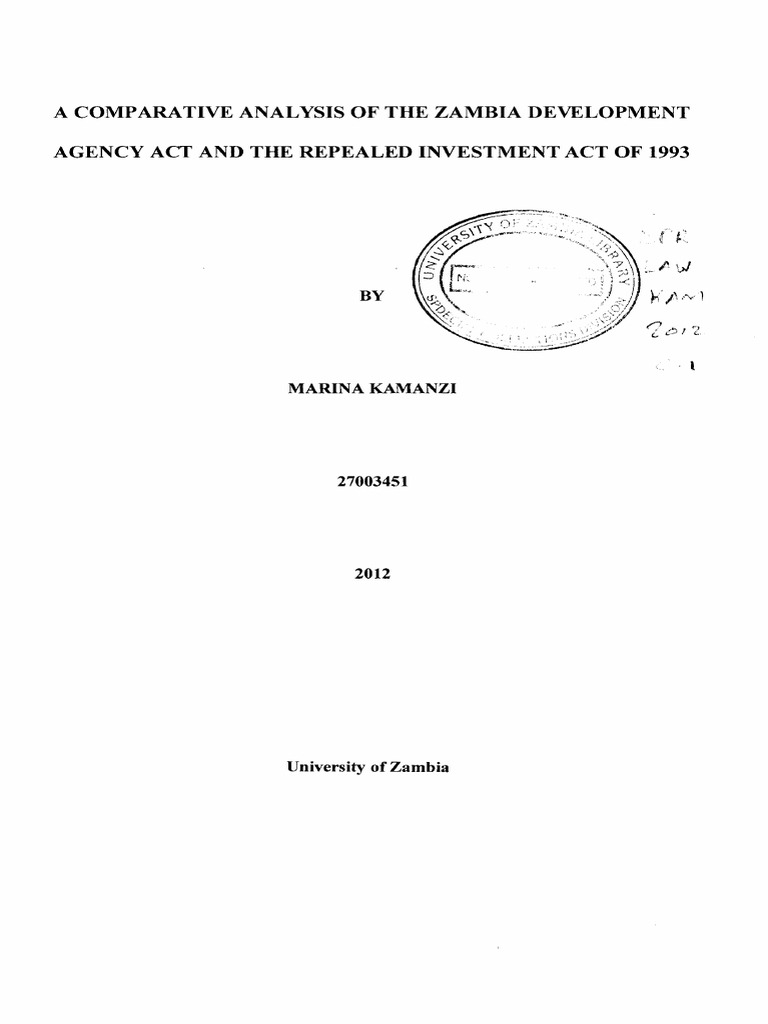 Marina Kamanzi 'A Comparative Analysis of The Zambia Development Agency ... Marina Kamanzi 'A Comparative Analysis of The Zambia Development Agency ...