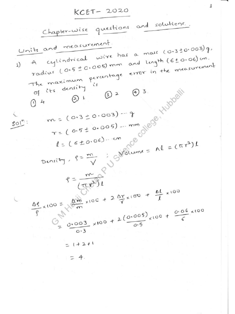 KCET 2020 Chapter Wise Questions and Solutions | PDF