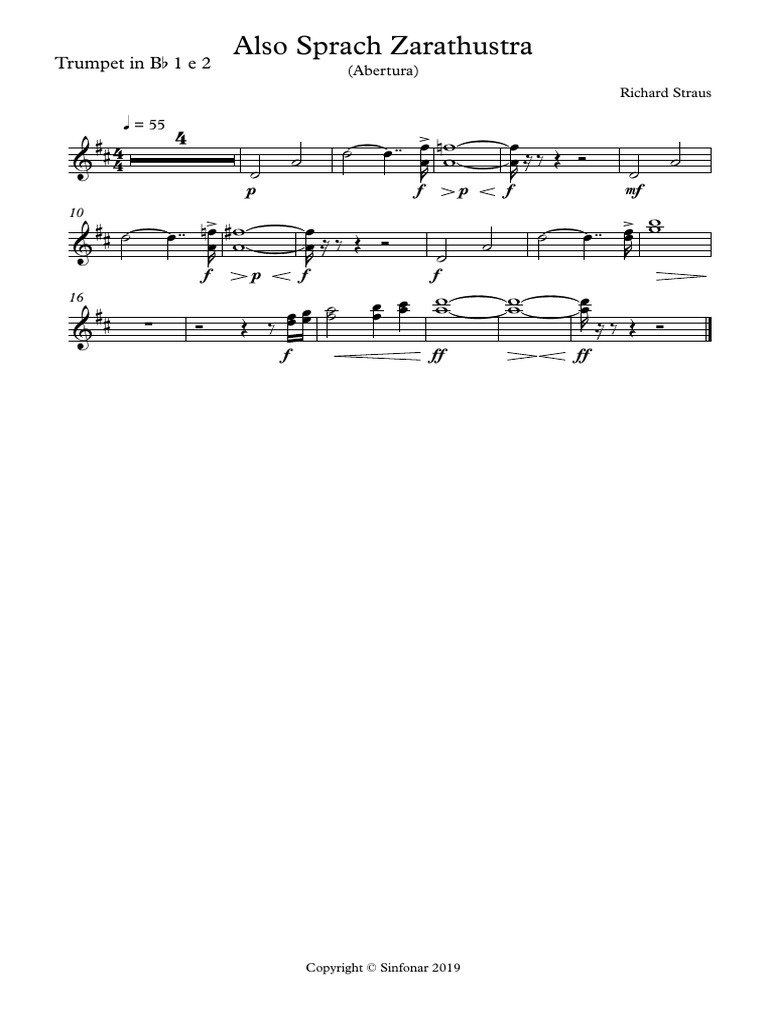 Also Sprach Zarathustra - Trumpet in BB 1 e 2 | PDF