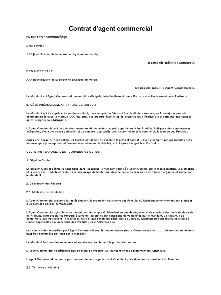 Contrat d'Agent Commercial | PDF | Sodles | Propriété intellectuelle