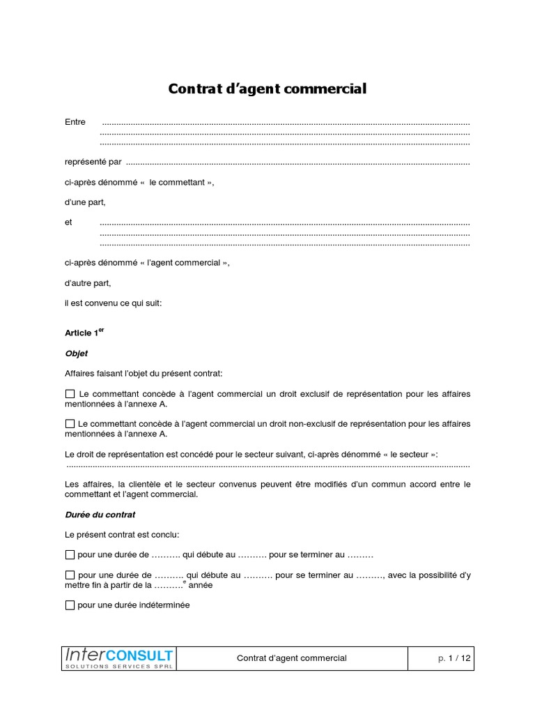 Contrat Dagent Commercial | PDF | Business | Droit des affaires