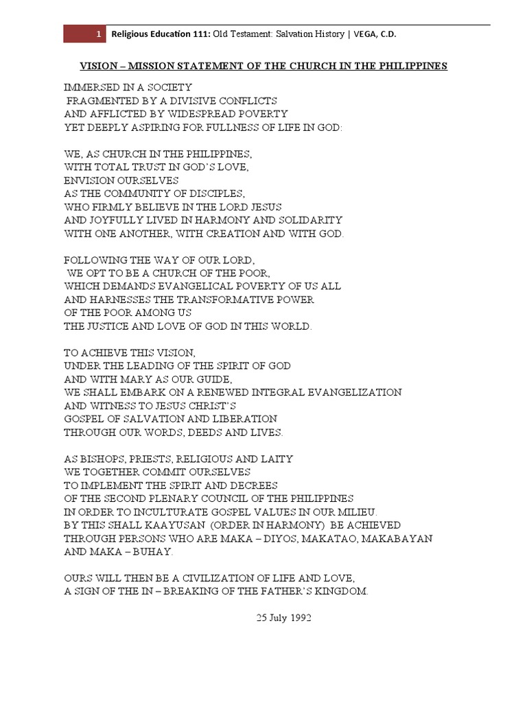 Vision Mission | PDF | Catholic Church | Mary, Mother Of Jesus