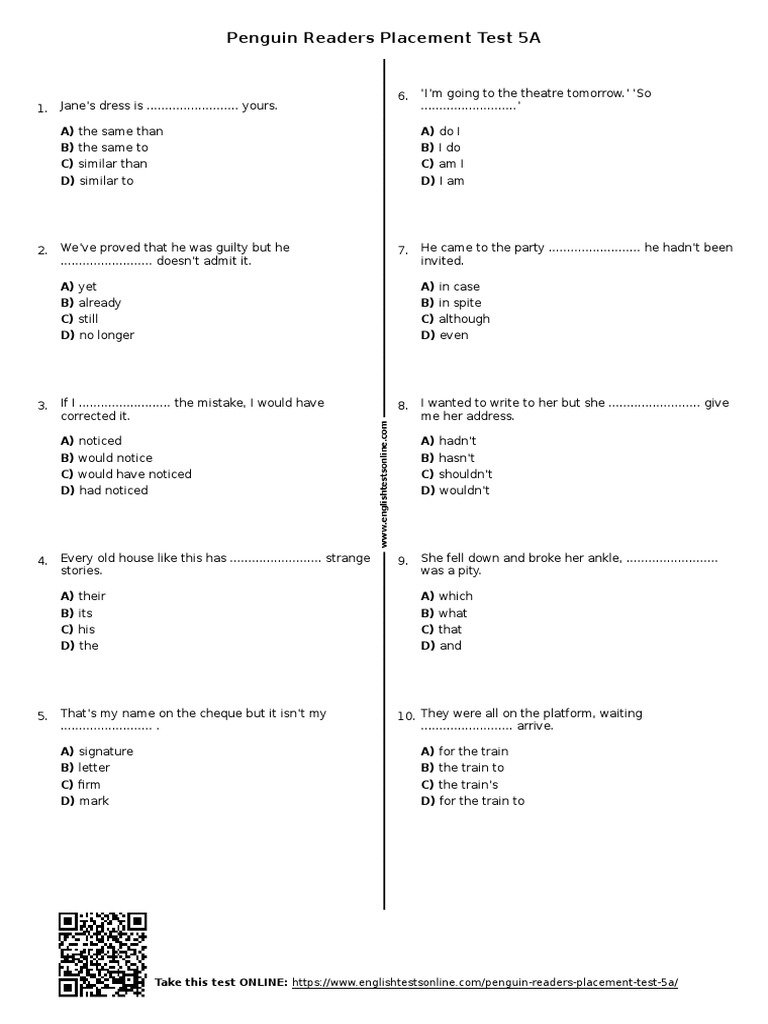 800 - Penguin Readers Placement Test 5a | PDF