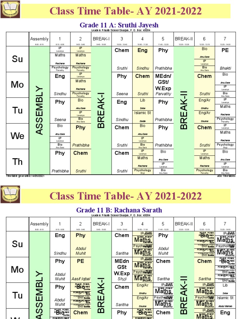 Grade 11 Timetable | PDF