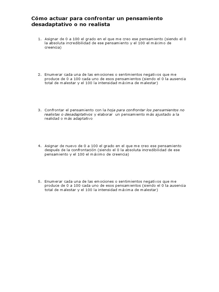 Hoja para Confrontar Pensamientos | PDF | Pensamiento | Verdad