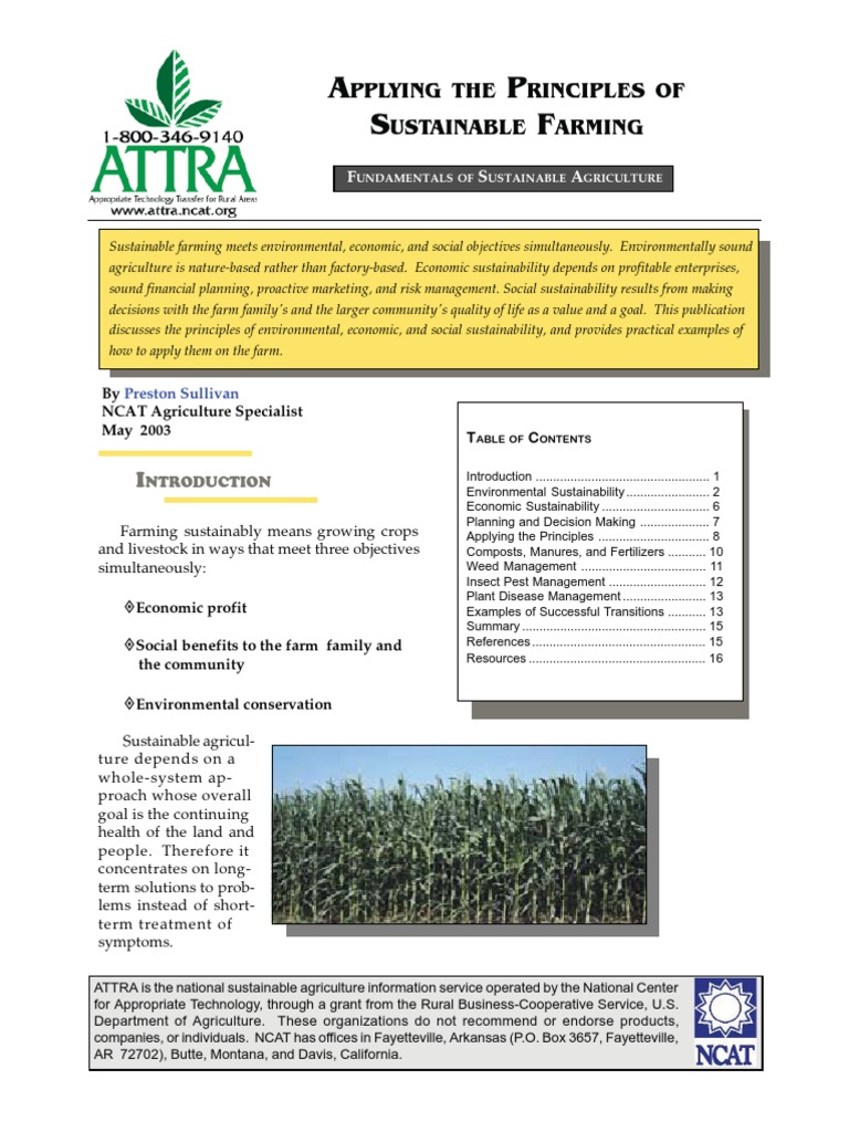 Applying The Principles Of Sustainable Farming Pdf Agriculture