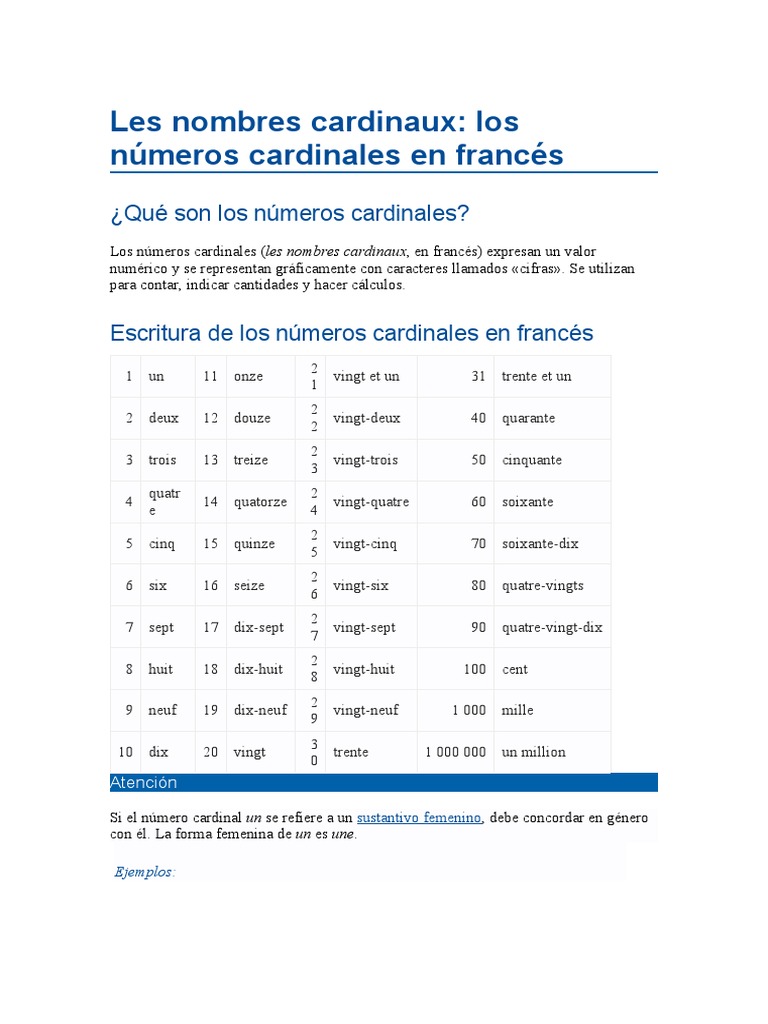 Les Nombres Cardinaux | PDF | Lingüística | Idiomas