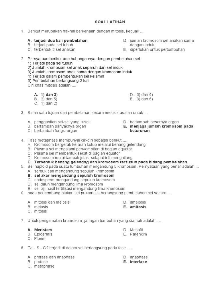 Soal Latihan Pembelahan Sel SMP | PDF