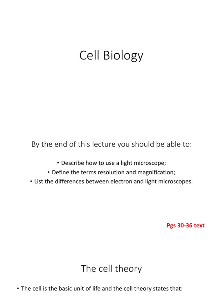 Cell Biology - Light and Electron Microscopes Lecture - Moodle Version | PDF | Electron ...