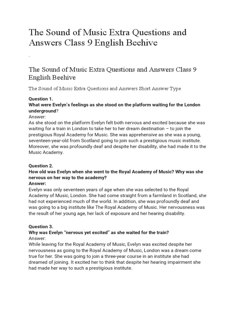 The Sound of Music Extra Questions and Answers Class 9 English Beehive ...