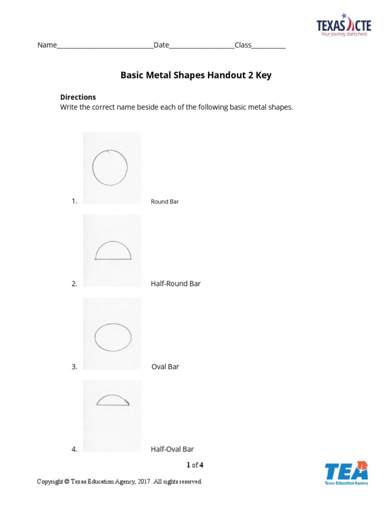 Basic Metal Shapes Handout 2 Key | PDF | Language Arts & Discipline ...