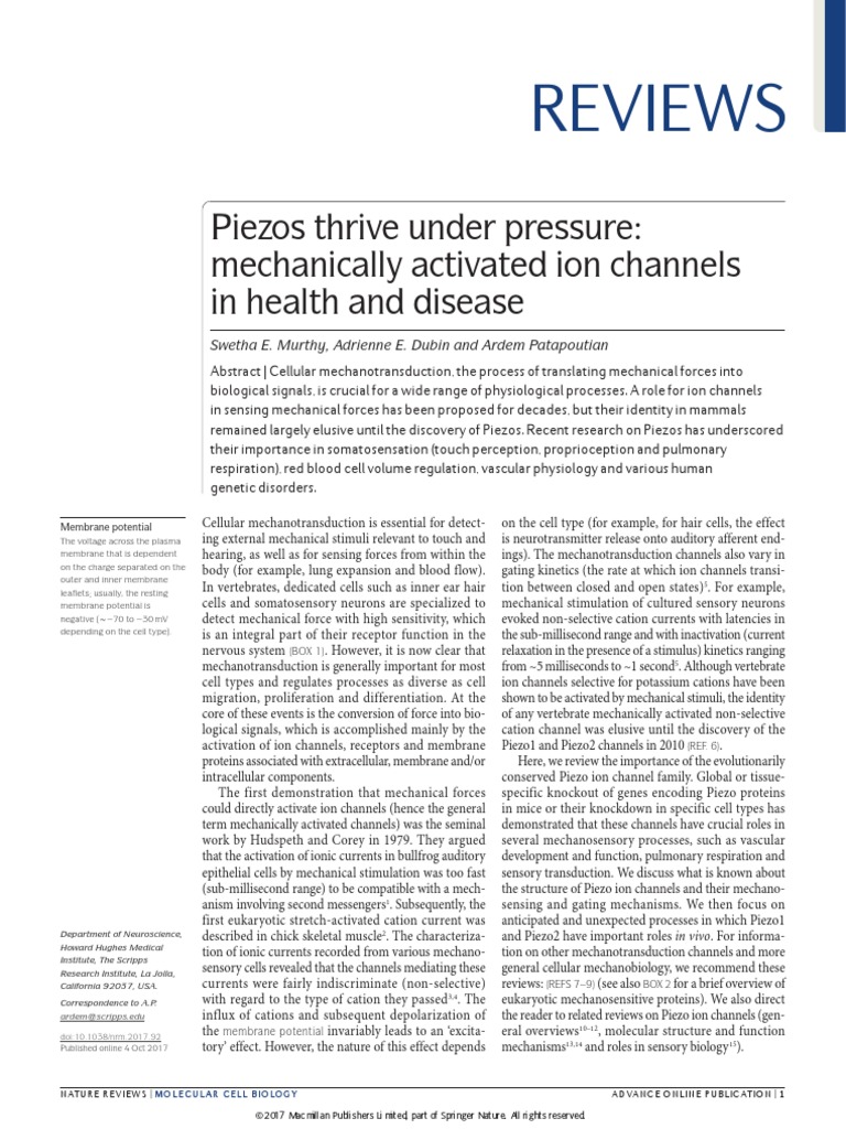 Piezos Thrive Under Pressure | PDF | Ion Channel | Lipid Bilayer