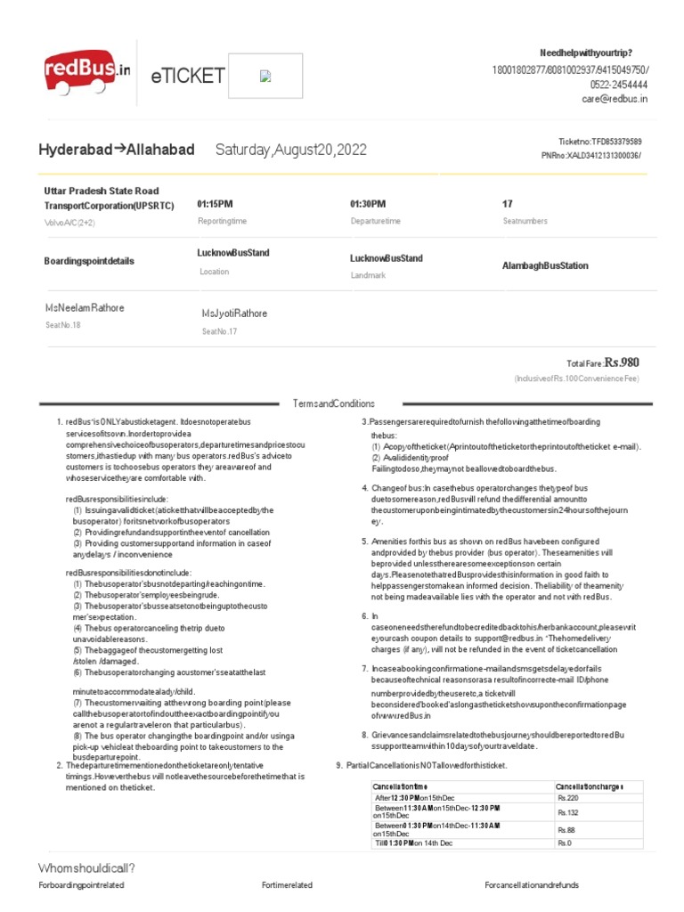 Redbus Ticket Format | PDF | Transport | Bus Transport