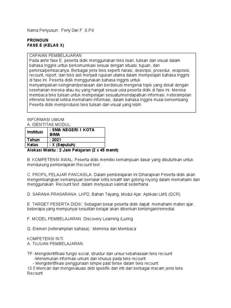 Modul Ajar Recount Text | PDF
