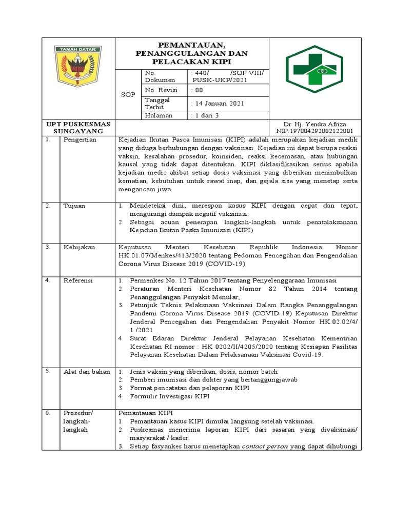 SOP Pemantauan Dan Penanggulangan KIPI | PDF