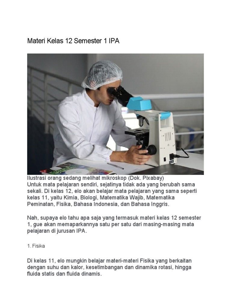Materi Kelas 12 Semester 1 Ipa Pdf