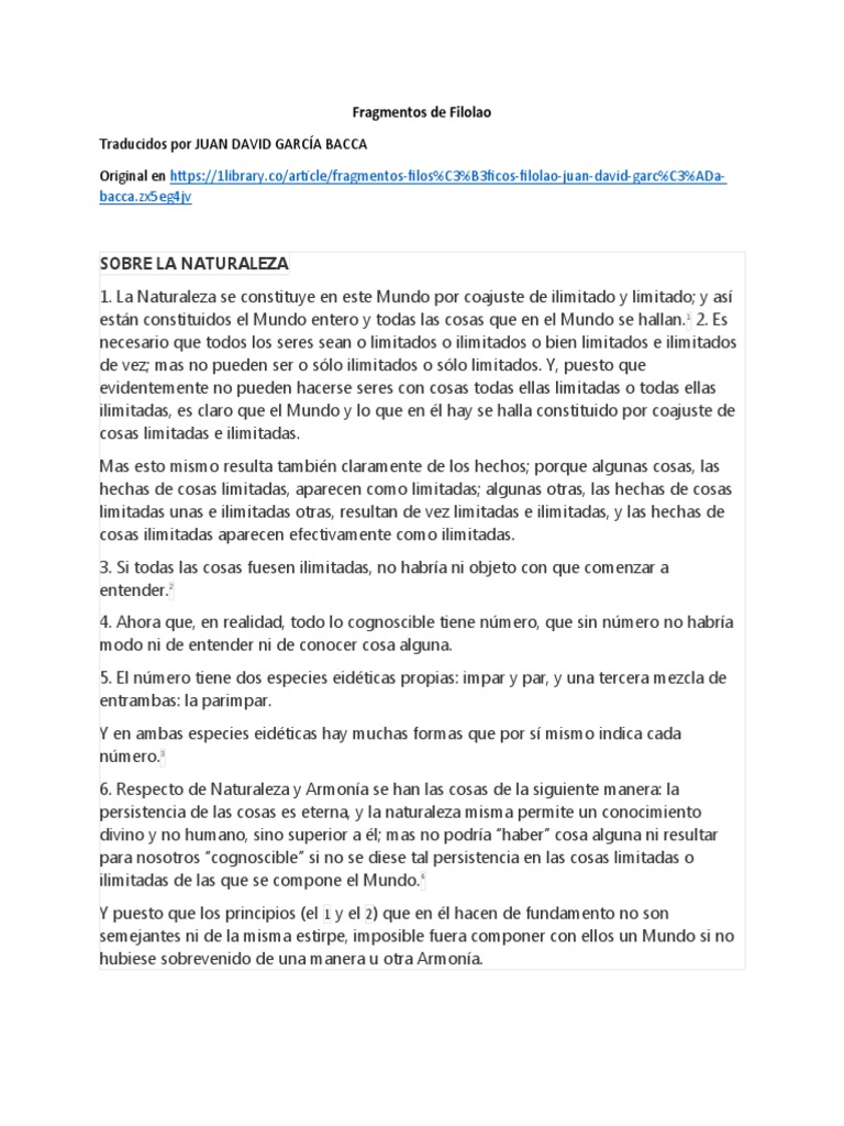 Fragmentos de Filolao | PDF | Naturaleza | Alma
