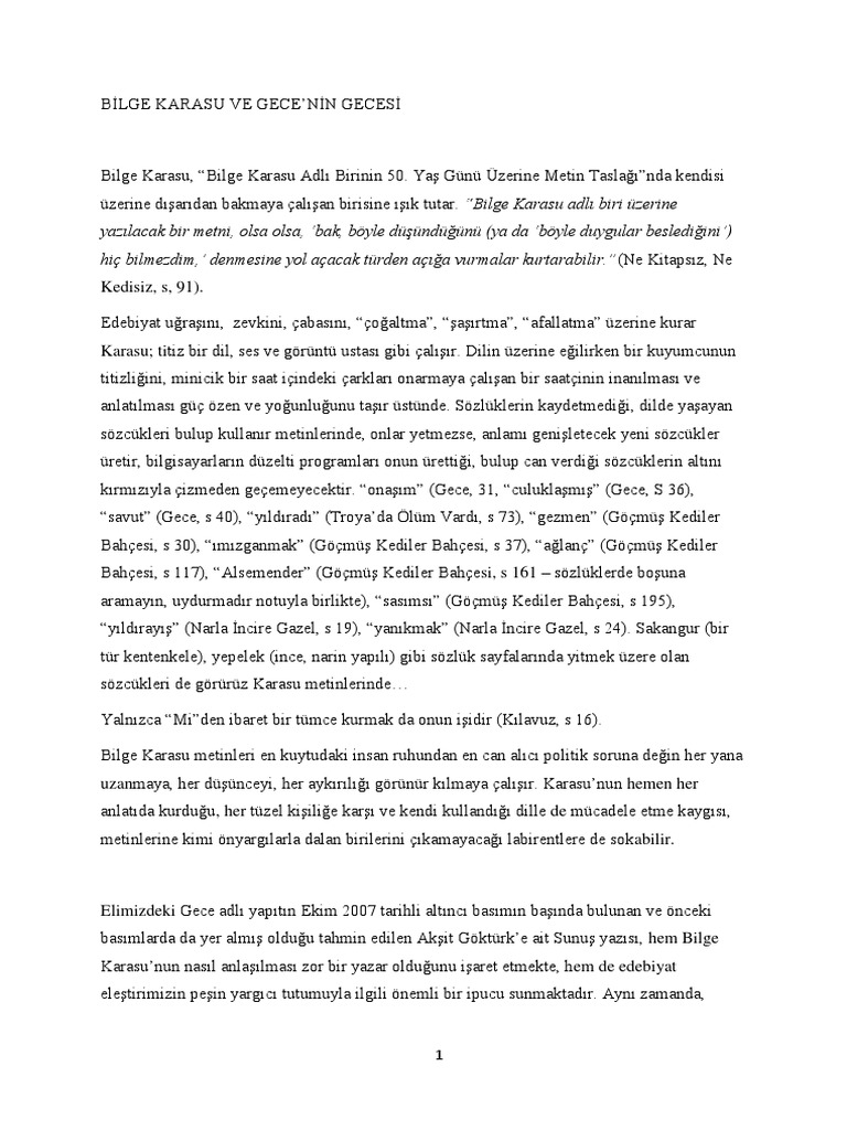 Bilge Karasu Ve Gece Nin Gecesi | PDF