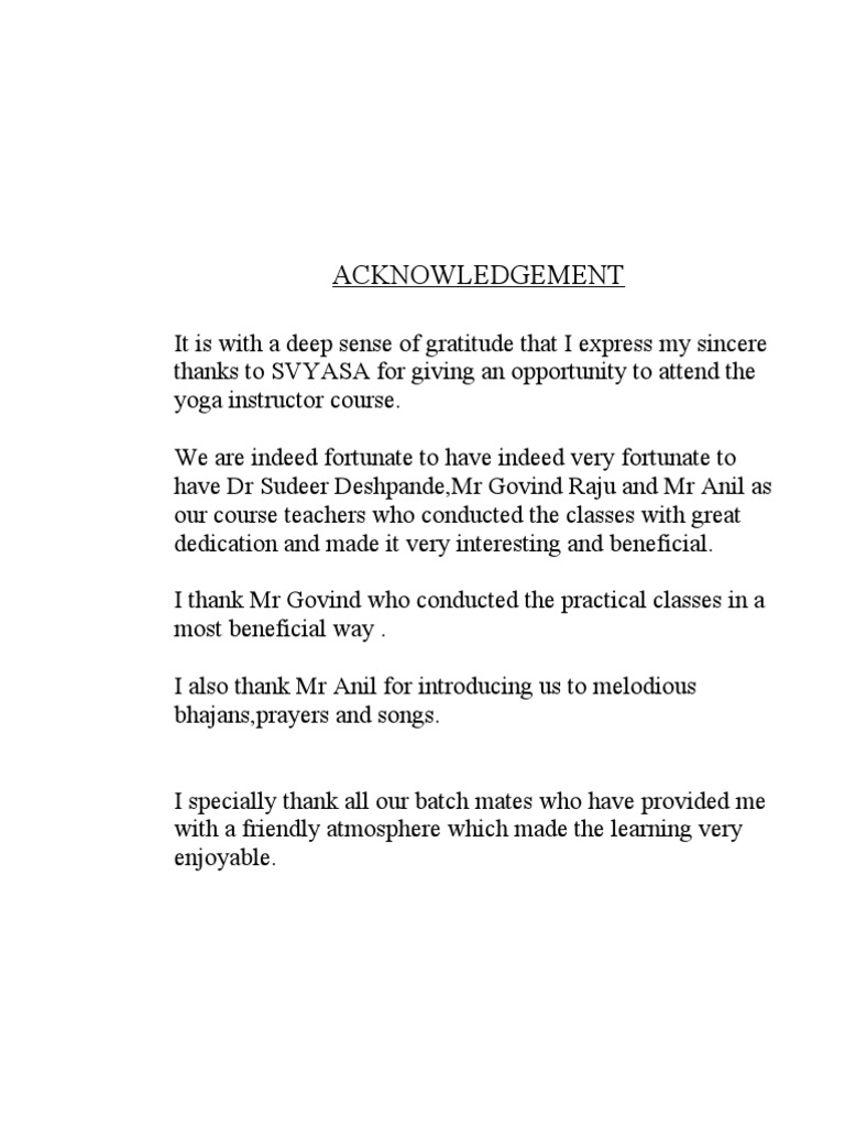 Acknowledgement | PDF | Yoga | Asana