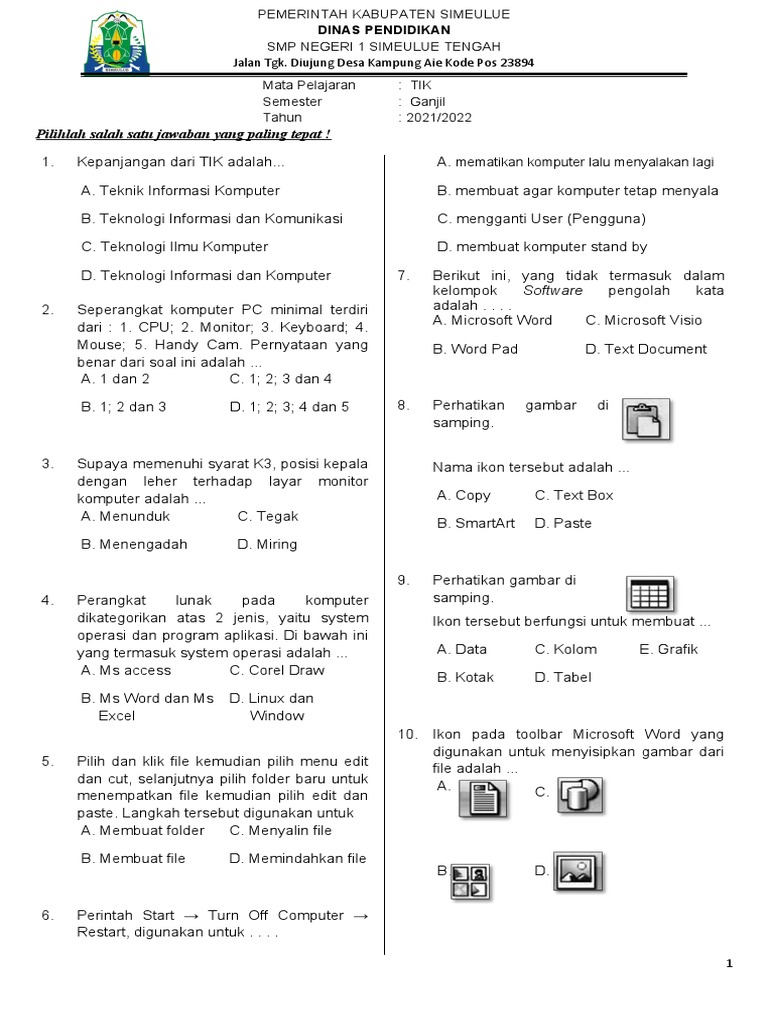 Soal Tik 2021-2022 | PDF