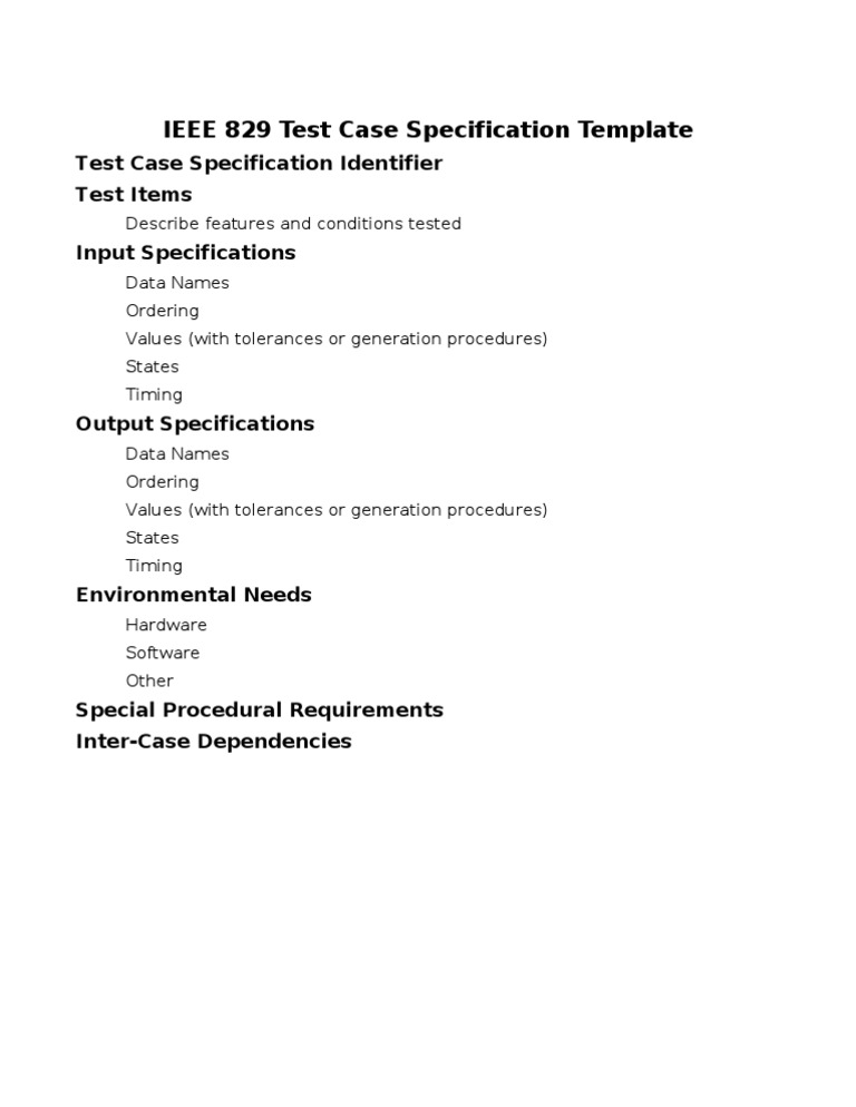Ieee 829 Test Case Template | PDF