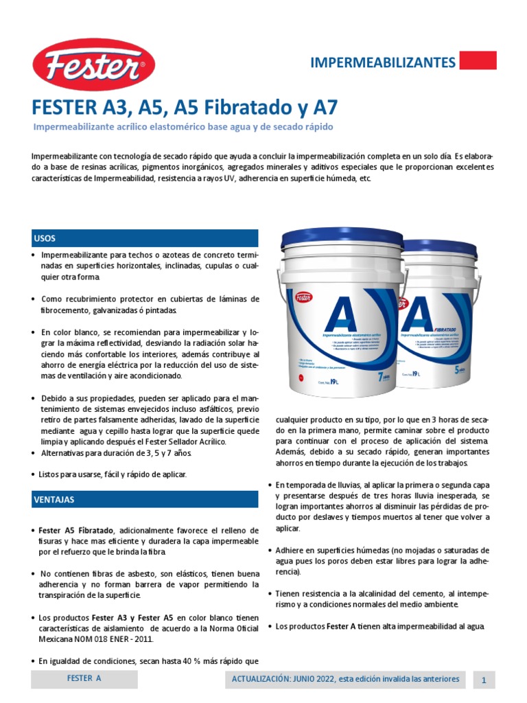 Fester A3 A5 A5 Fibratado y A7 Junio 2022 | PDF | Agua | Hormigón