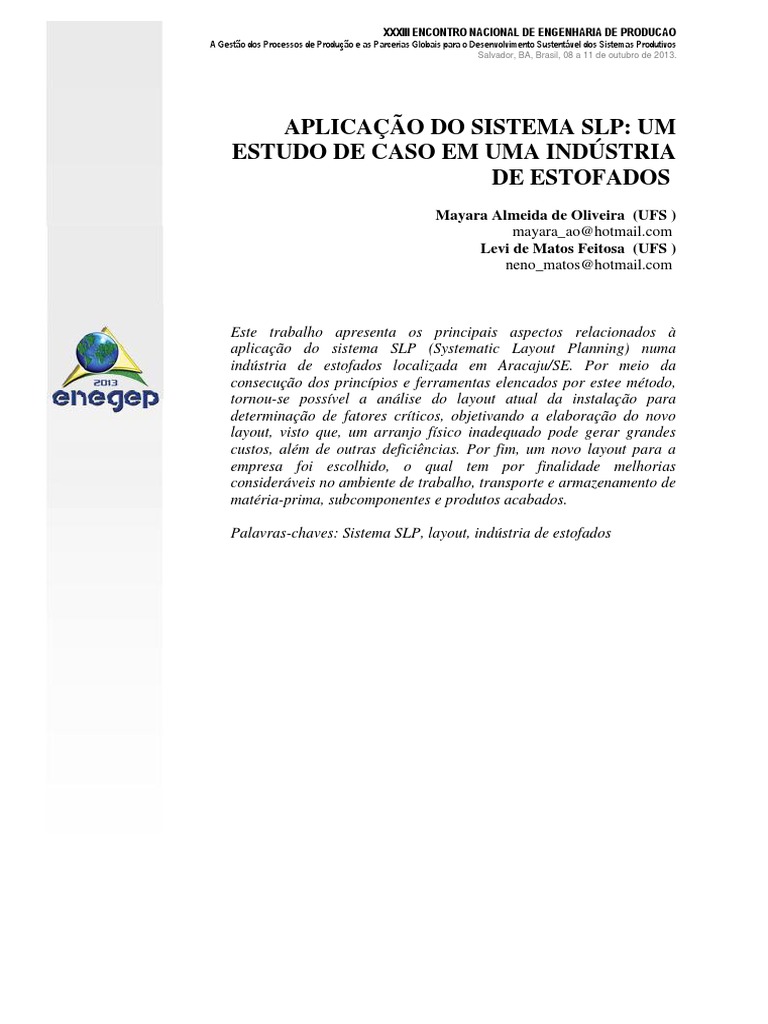 Aplicação Do Sistema SLP - Um Estudo de Caso em Uma Indústria de ...