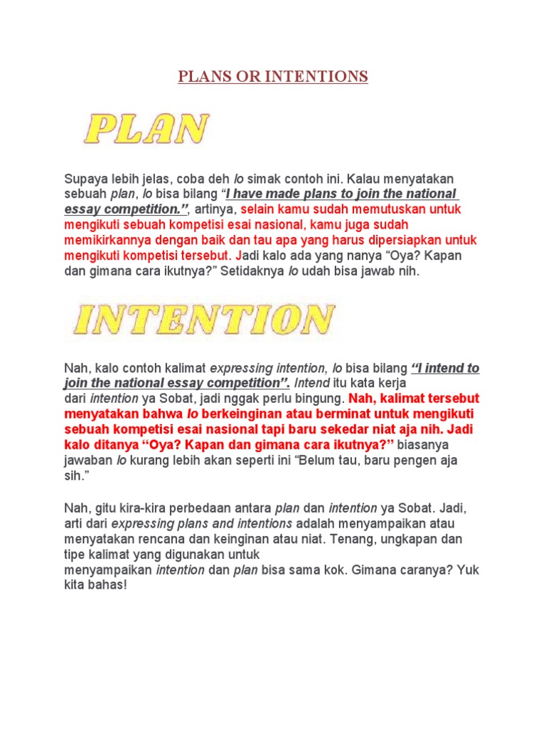 Plans or Intentions | PDF | Karier & Perkembangan
