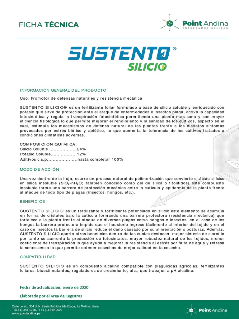 Ficha Tecnica Sustento | PDF | Fertilizante | Plaga (organismo)