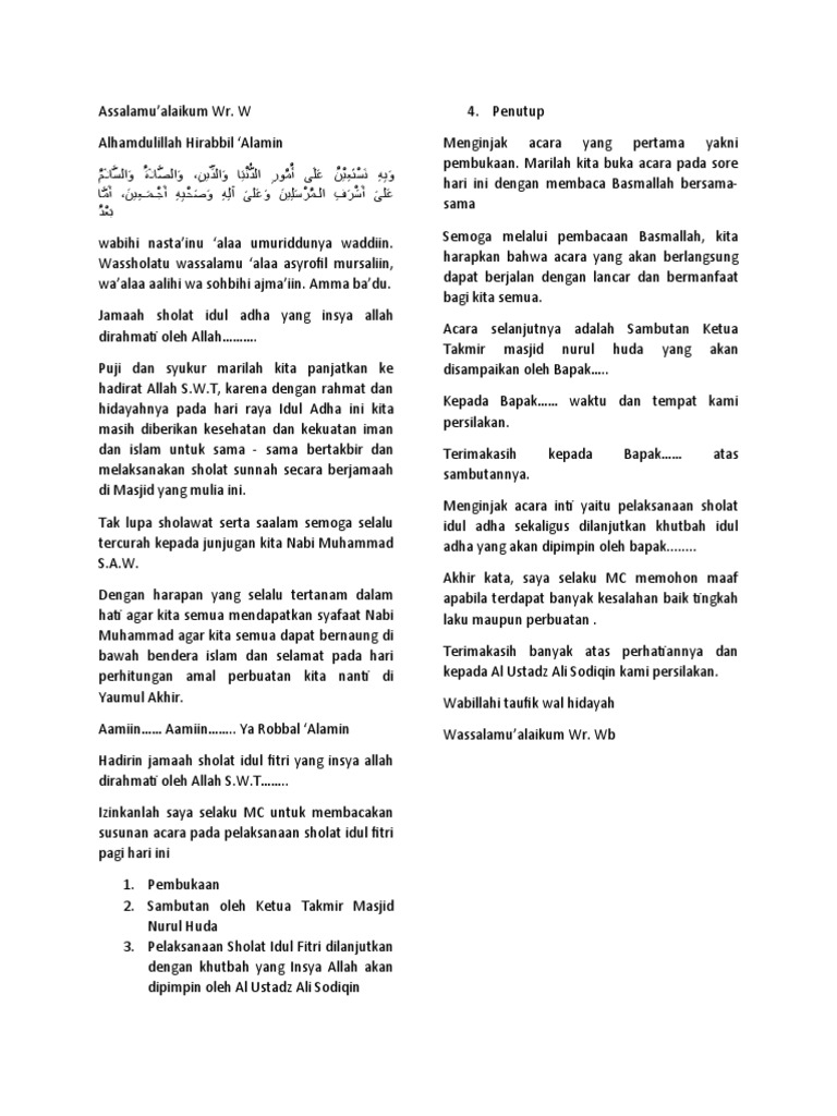 Teks MC Sholat Idul Adha | PDF