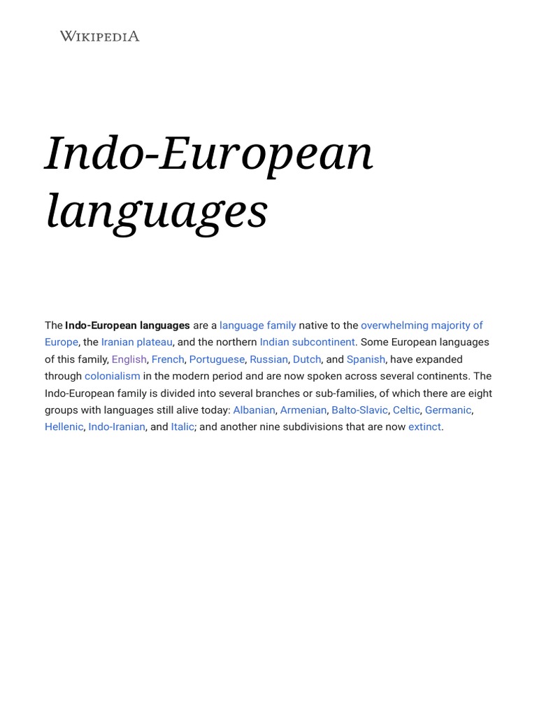 Indo-European Languages - Wikipedia | PDF | Philology | Language Arts & Discipline