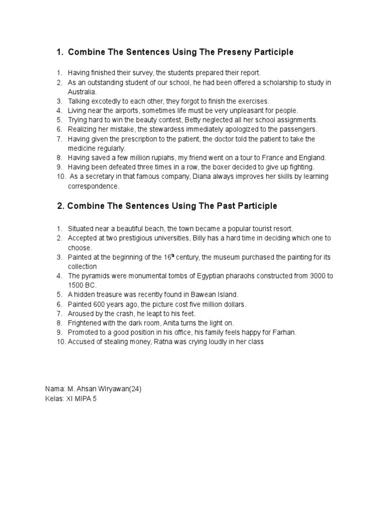 English Present and Past Participle Assignment | PDF | Travel | Home ...