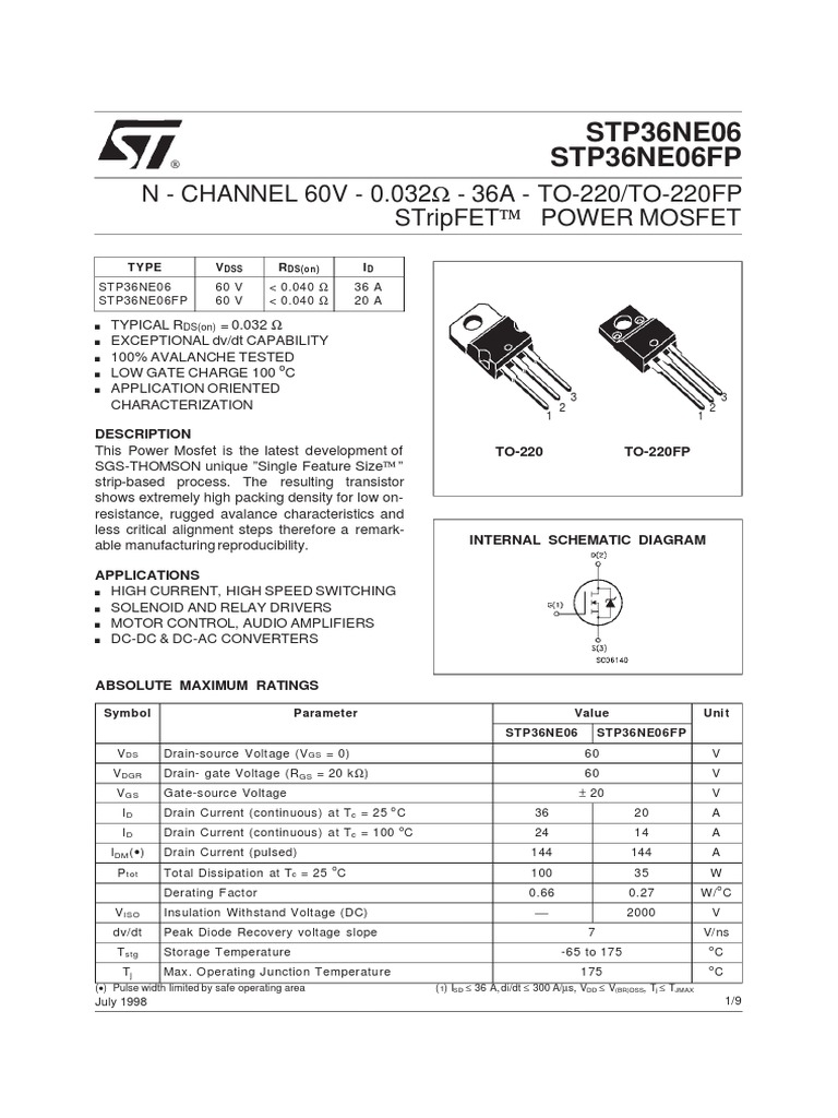 STP36NE06 | PDF | Field Effect Transistor | Electrical Engineering