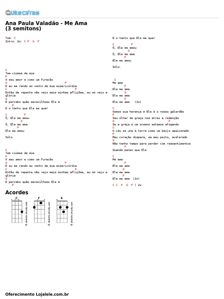 Ana Paula Valadão - Me Ama (Uke Cifras) | PDF