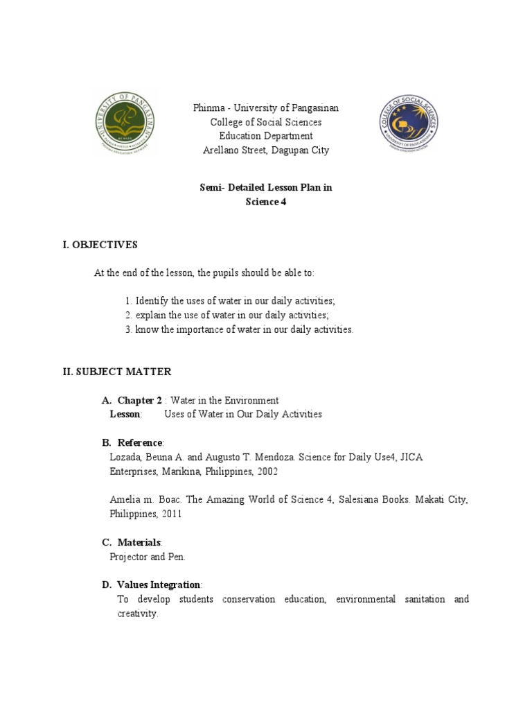 Semidetailed Lesson Plan in Science | PDF | Water | Fresh Water