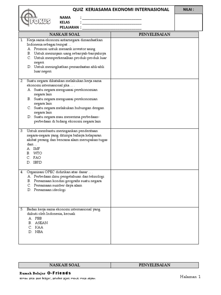 Quiz - Ips SMP - Eko Kerjasama Ekonomi Internasional (SMP) | PDF