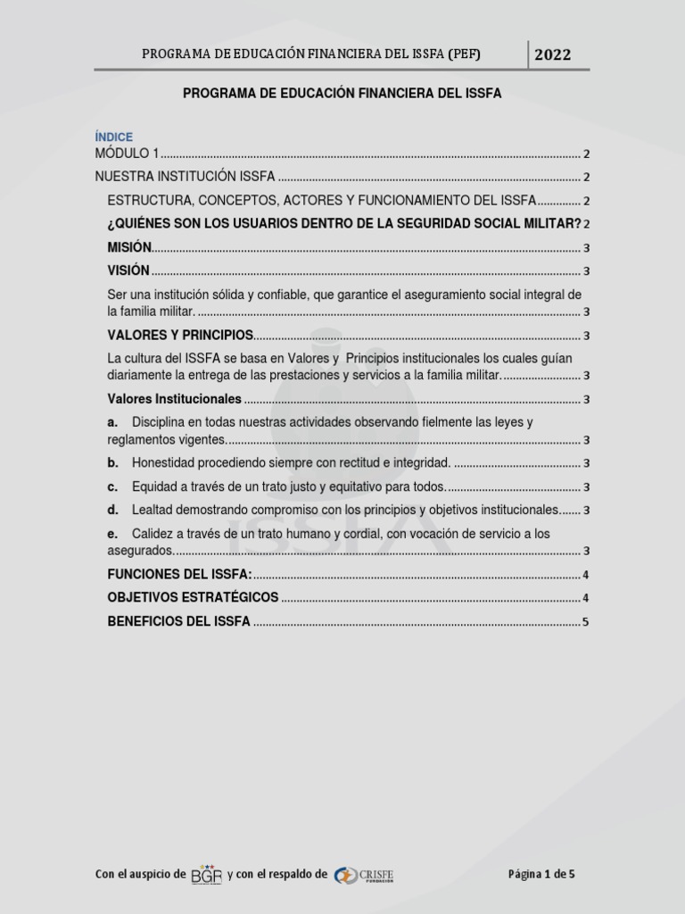 Estructura, Conceptos, Actores y Funcionamiento Del ISSFA | PDF | Educación financiera | Bienestar