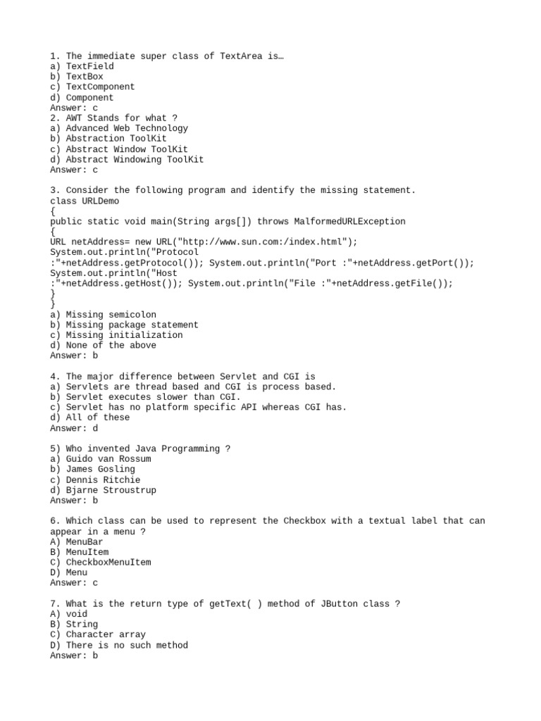 Advanced Java Programming Ajp Mcqs Pdf Hypertext Transfer Protocol Port Computer 